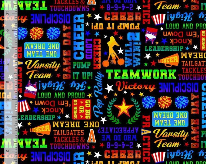 Cheerleader Sports Words Fabric by the Yard / Cheerleader Words on ...