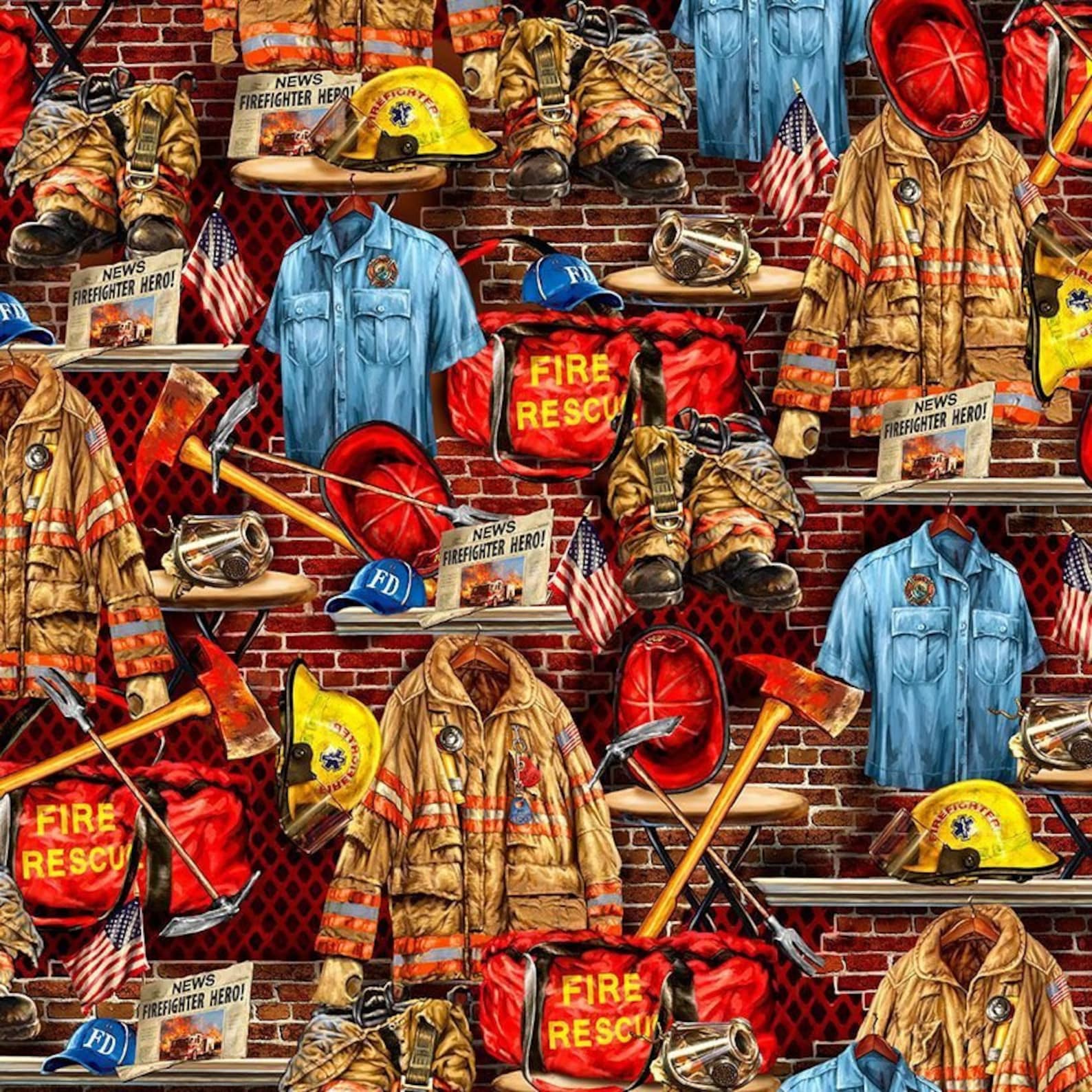 Fire Fighter Fabric / Fire Fighter Equipment, Hometown Fabric by the ...