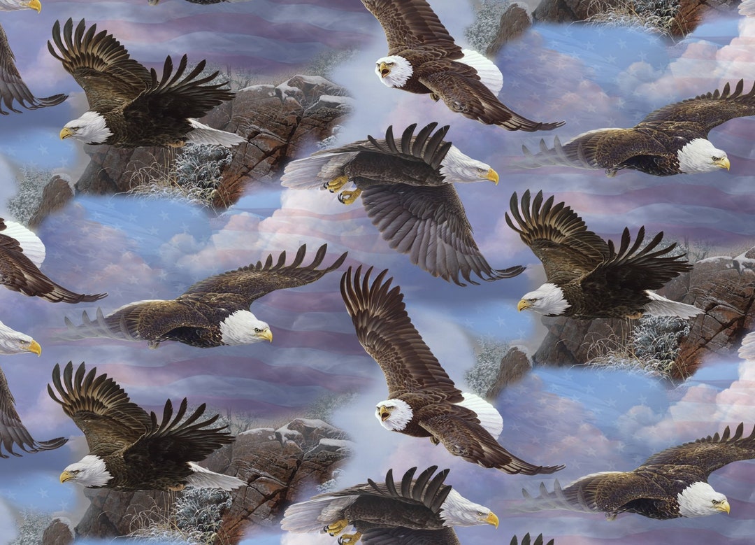Eagle on Sky Fabric / Flying Eagles Eagles of Liberty by David Textiles ...