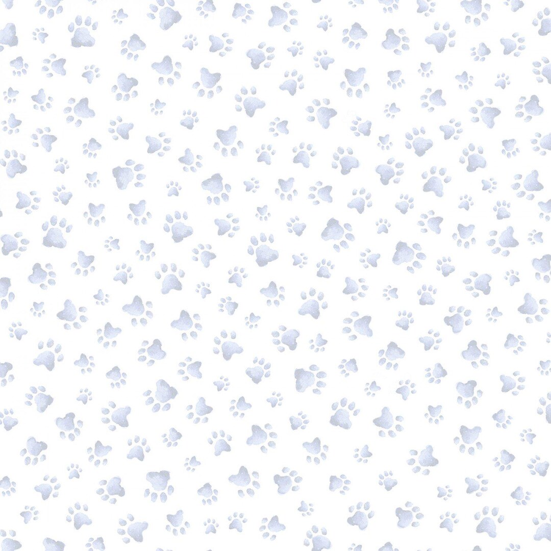 Gray Paw Prints on White Fabric / Whiskers and Paws Nursery Fabric by ...