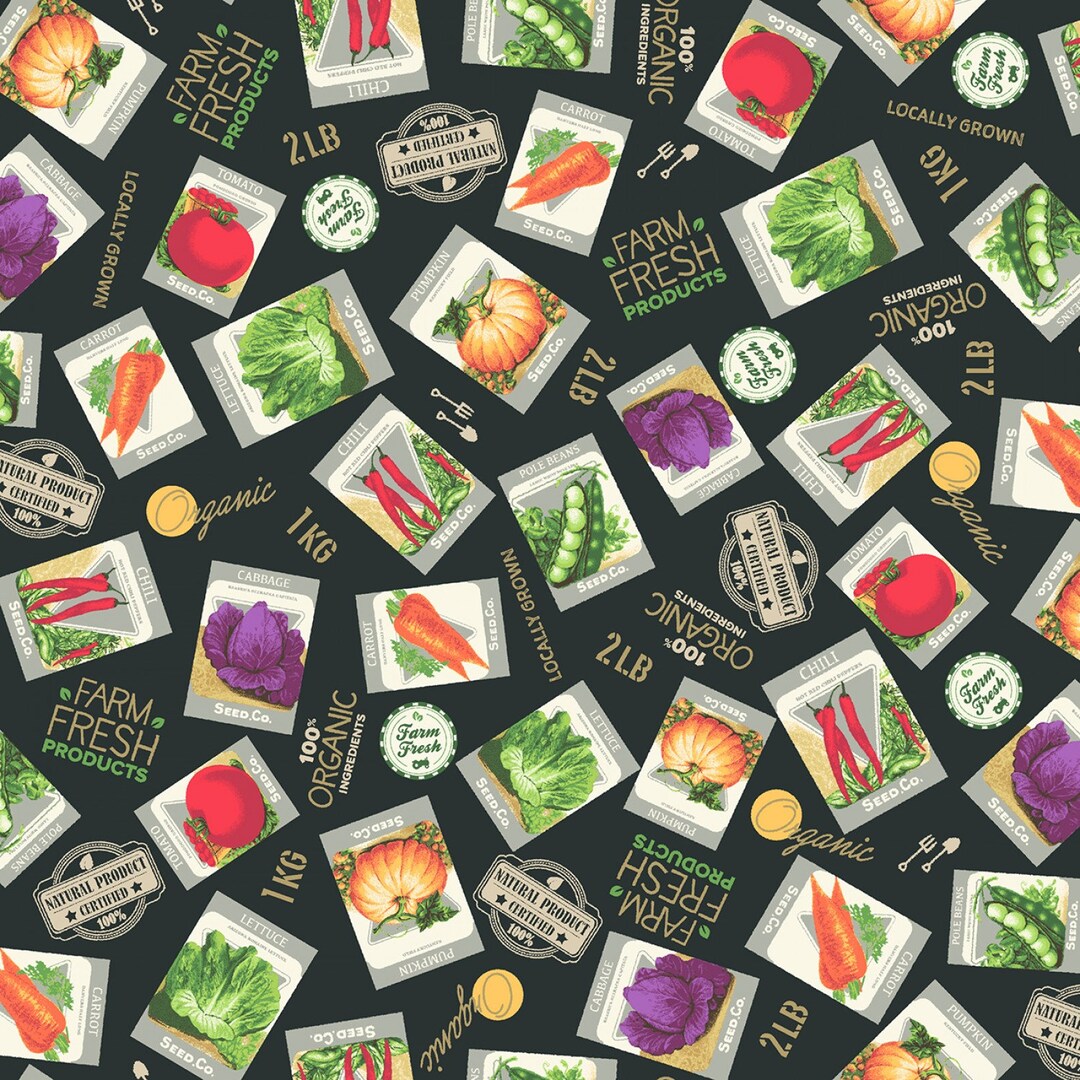 Farm Fresh Vegetable Seed Packets Fabric by the Yard / Kitchen Fabric ...