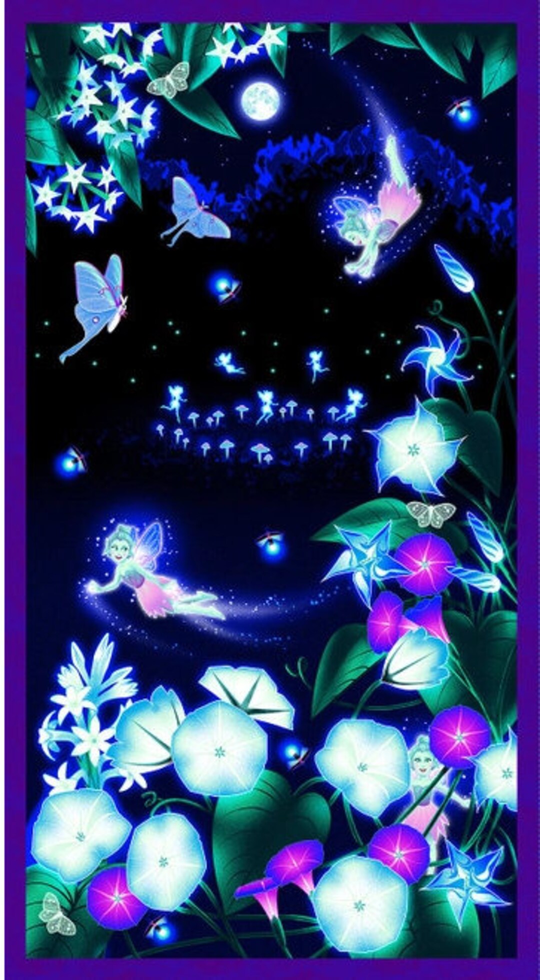 Magic Moon Fairy Gardener Moon Garden 24" Panel Glow in the Dark Fabric ...