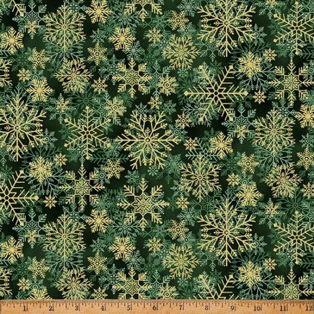 Gold Snowflakes on Green W/gold Metallic / Winter's Eve Collection ...