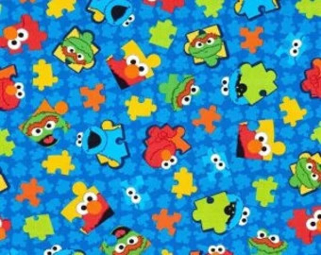 Sesame Street Fabric / Puzzle Pieces on Royal Blue Fabric by QT Fabrics ...
