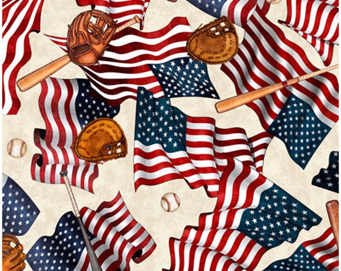 Baseball Fabric / Baseball Motifs and Flags, America's Pastime ...