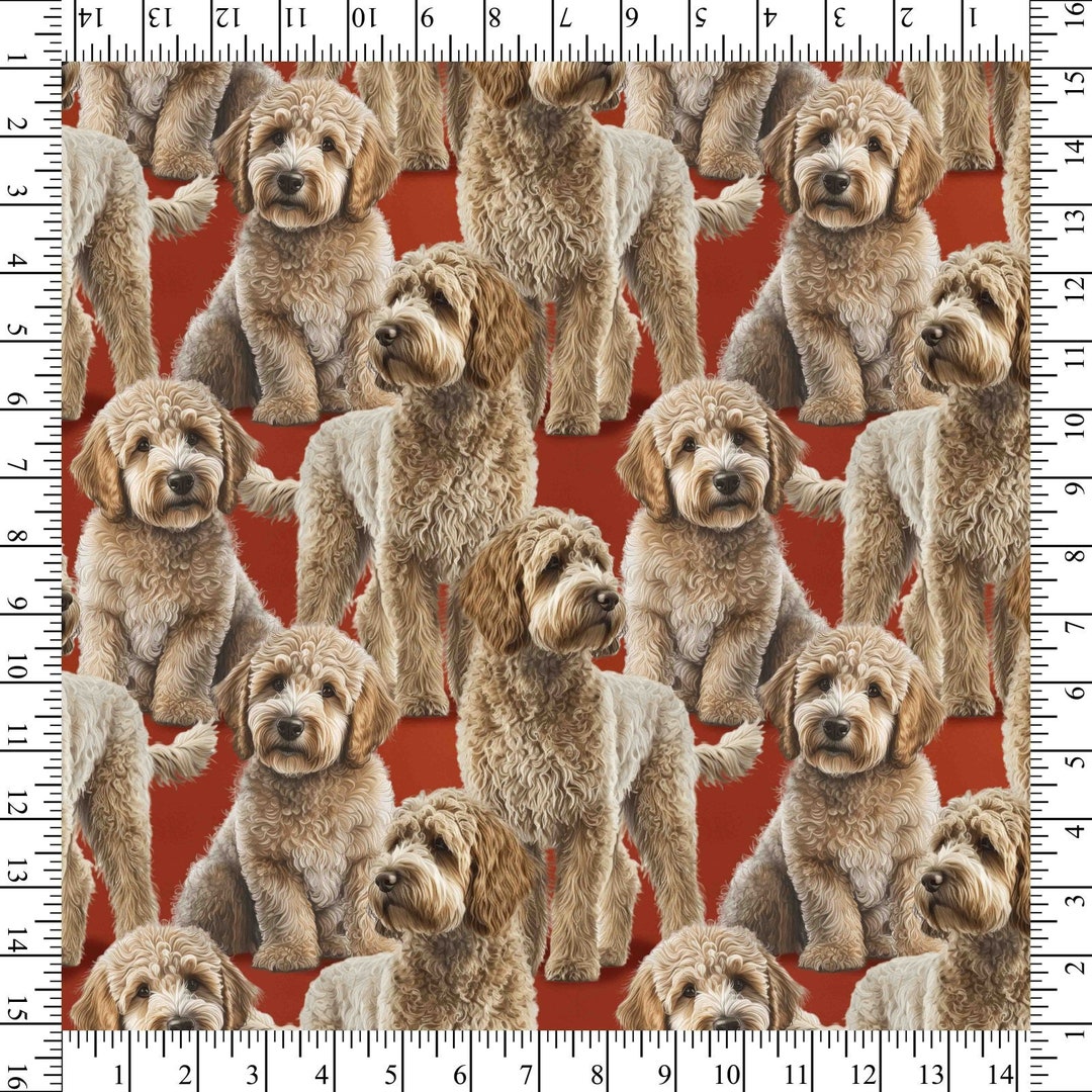 Labradoodle on Red Fabric / Retriever Fabric / Dog Fabric / Baby Golden ...