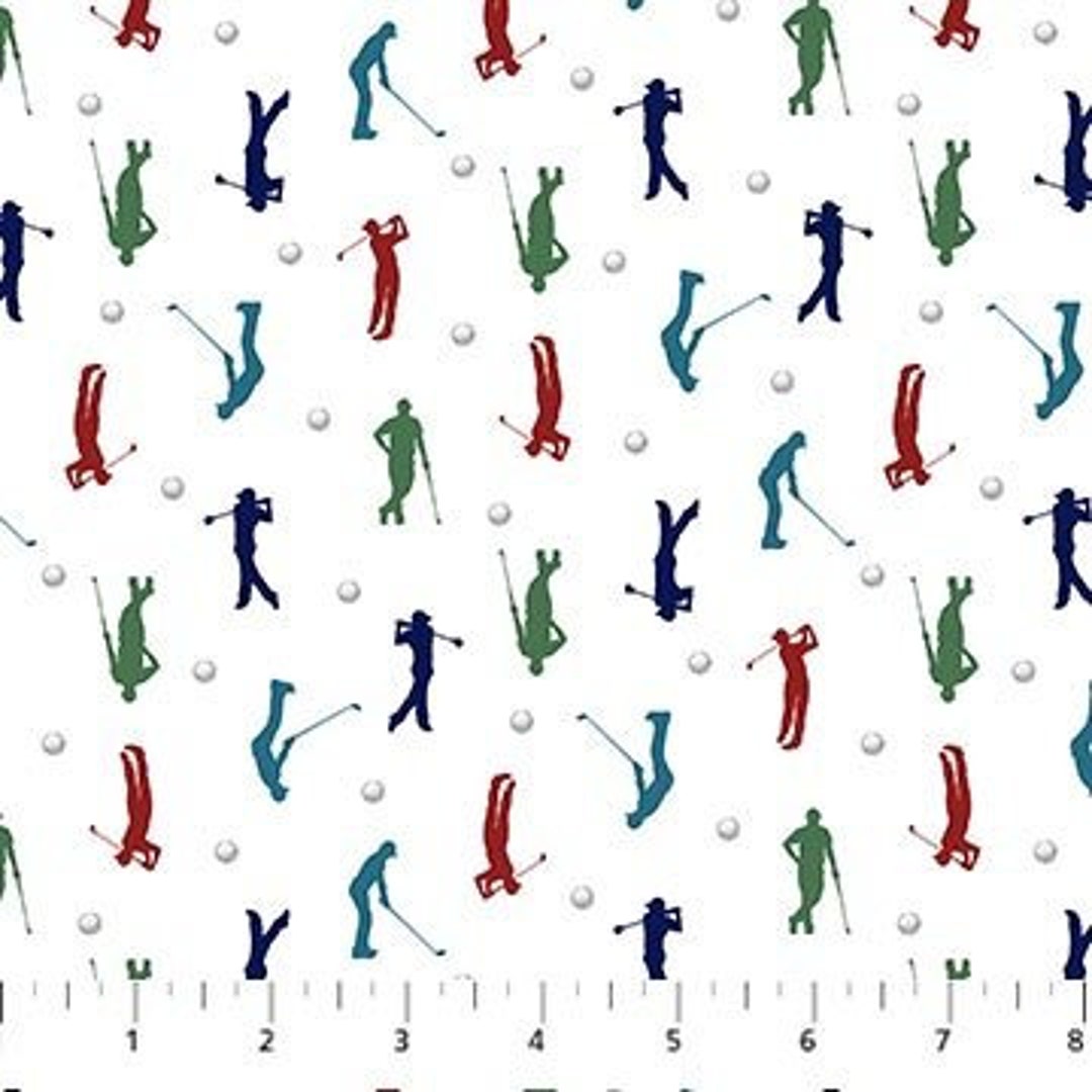 Golf Fabric / Golf Player Silhouettes on White, Hole in One Collection ...