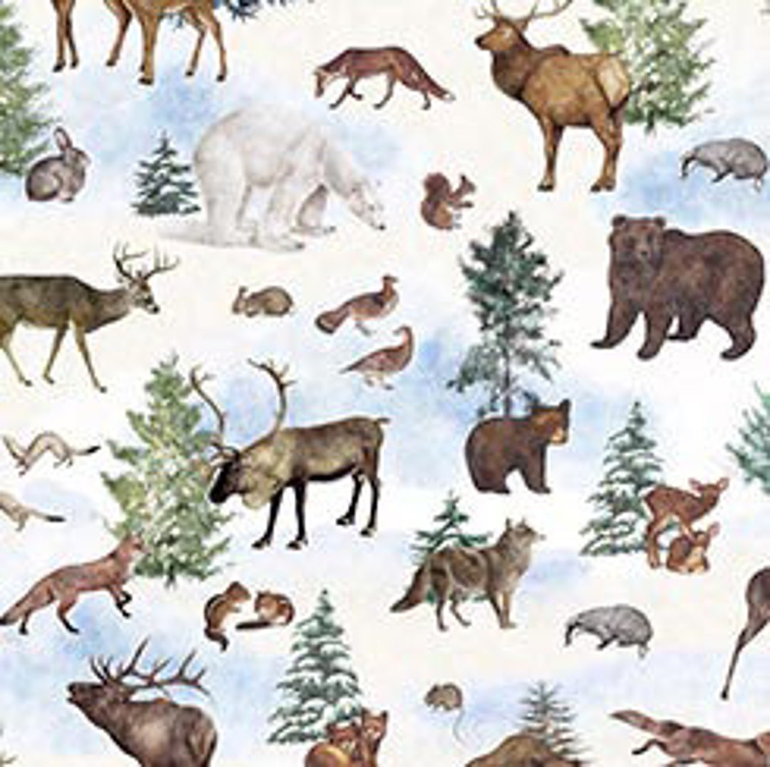 Wild Animals on Snow Winterhaven Collection Winter Fabric by QT Polar ...