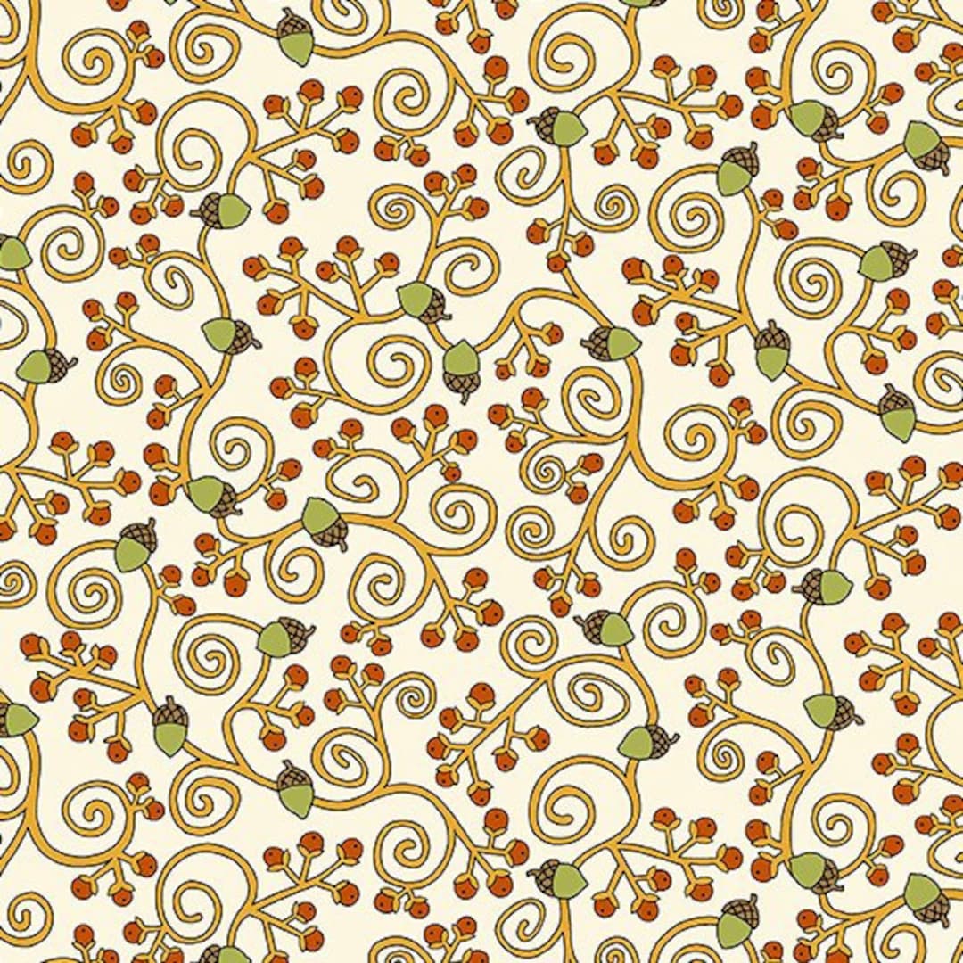 Give Thanks White Acorn Scroll Fabric by Andover Yardage and Fat ...