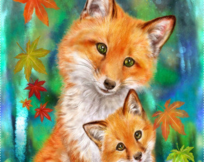 Fox Fabric Panel Auburn Fox Mom Fox and Cub 24 Panel by Studio-e ...