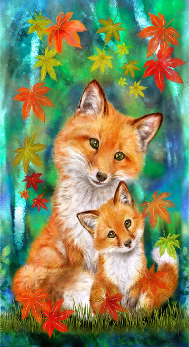 Fox Fabric Panel Auburn Fox Mom Fox and Cub 24 Panel - Etsy