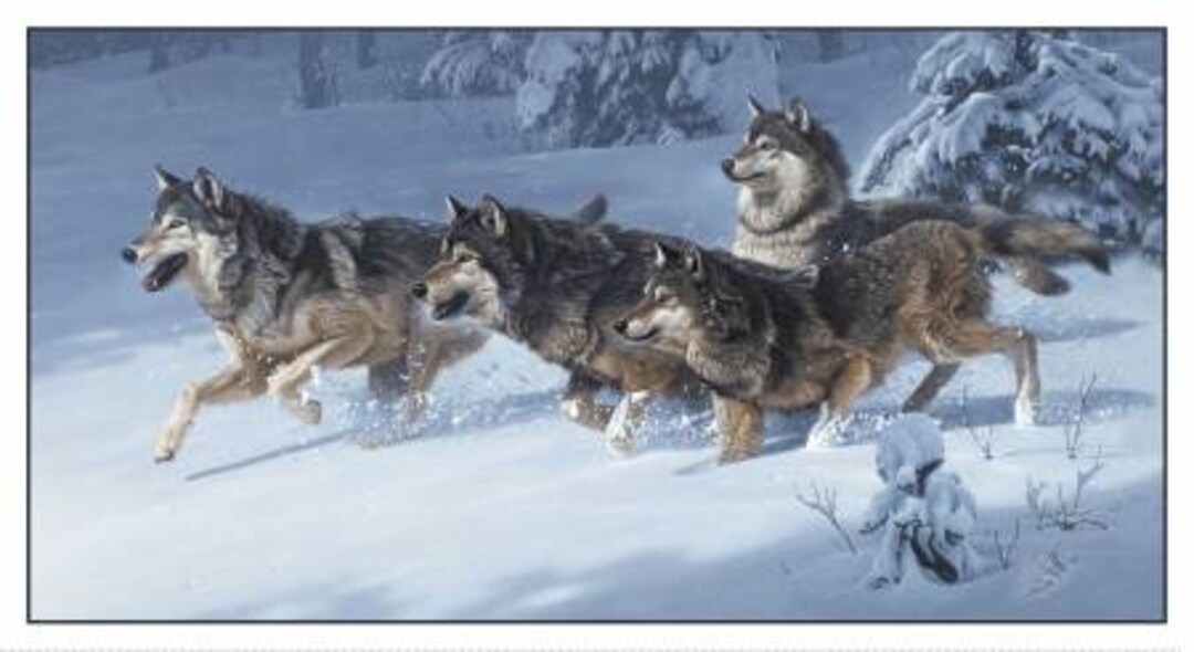 White Wolves Panel / Wolves in Snow Fabric Panel 24x43" / Elizabeth's ...