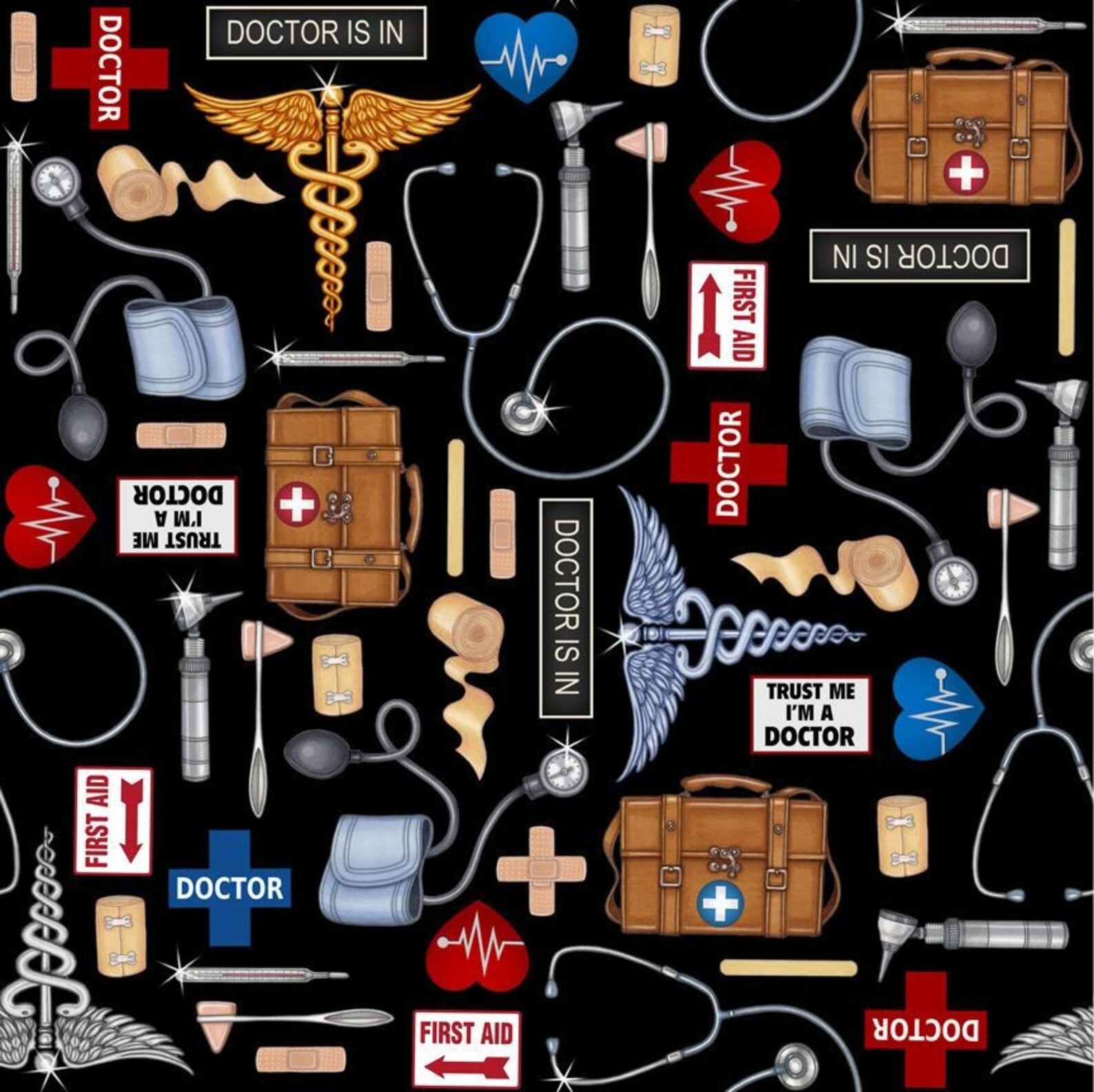 What the Doctor Ordered Fabric / Medical Fabric on Black / - Etsy
