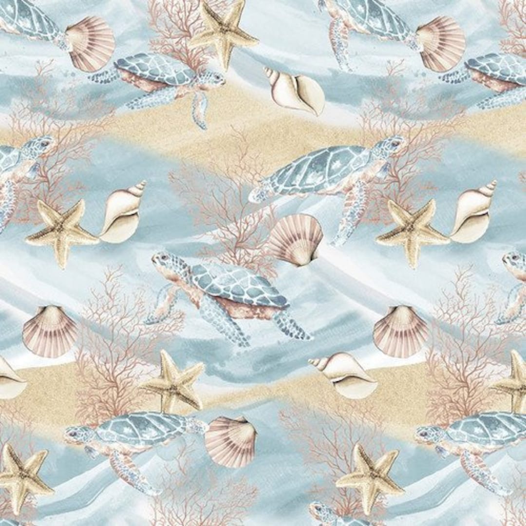 Sea Turtles on Light Blue Fabric / Ocean Life Fabric by the Yard ...