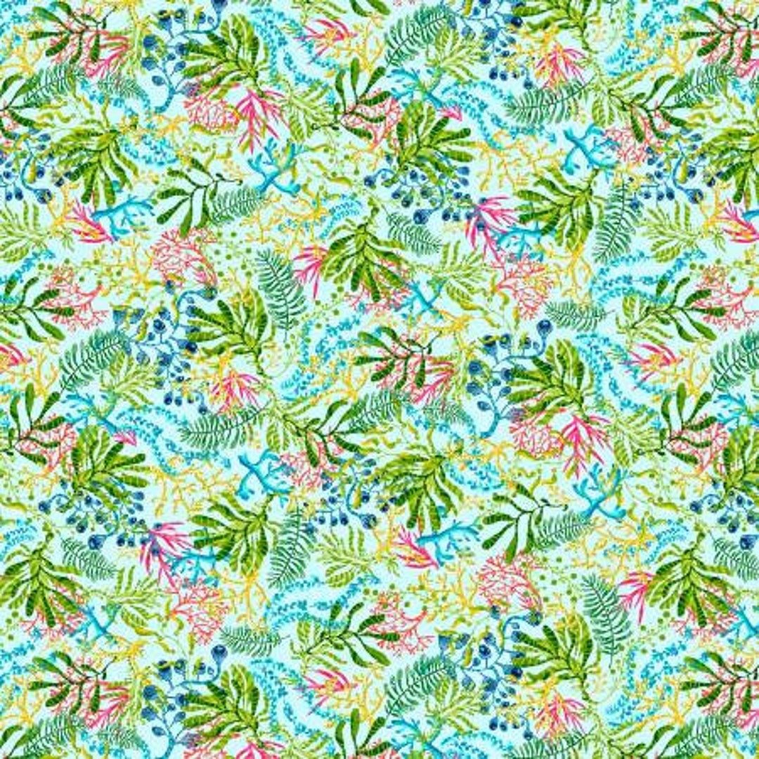 Light Blue Seaweed Fabric / Blooming Ocean by Studioe Water Cotton ...