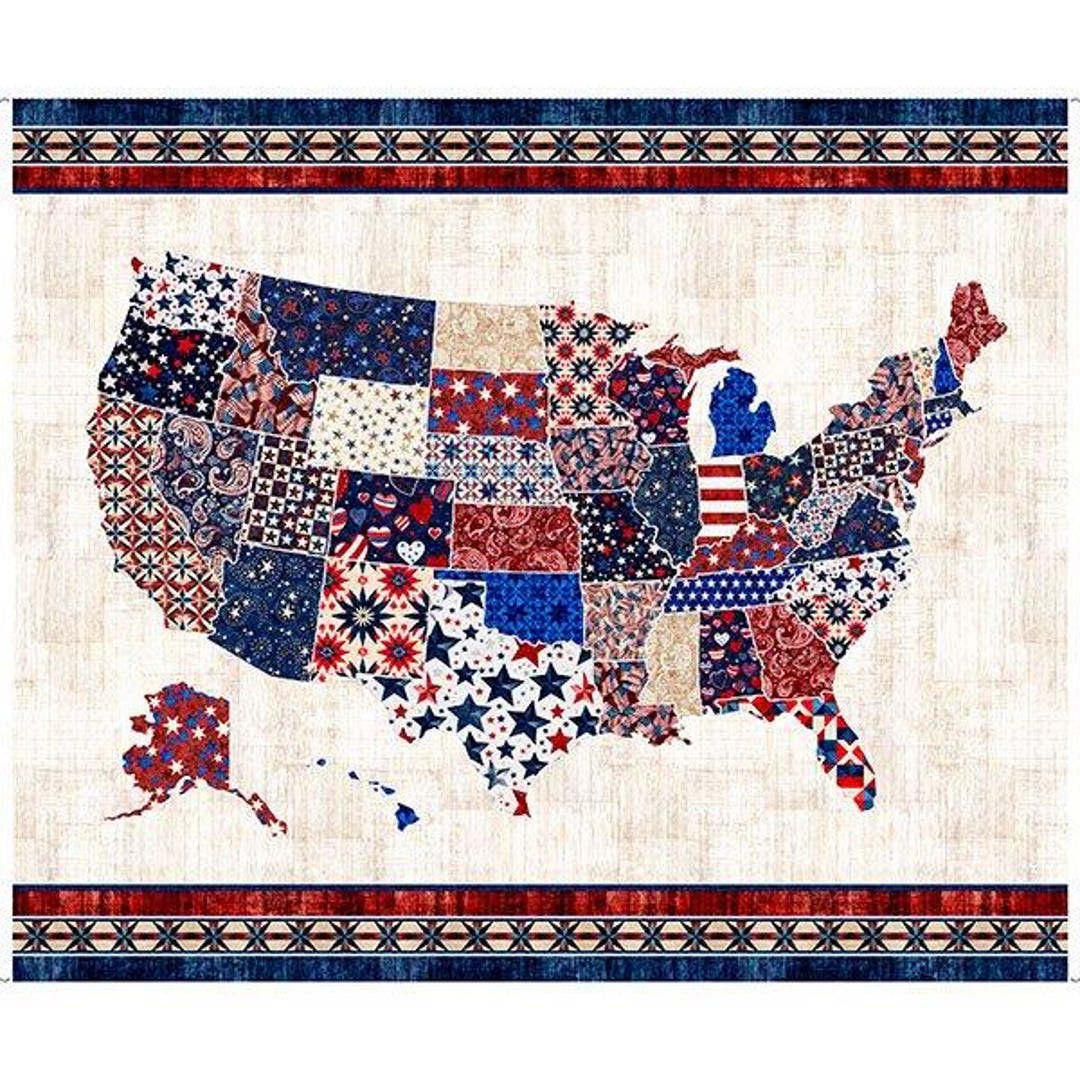 USA Map Panel / US Map Tapestry Fabric Panel by Quilting Treasures ...