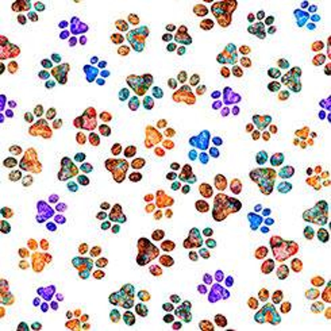 Paw Prints on White Fabric, Feline Fantasia Collection by QT Fabrics ...