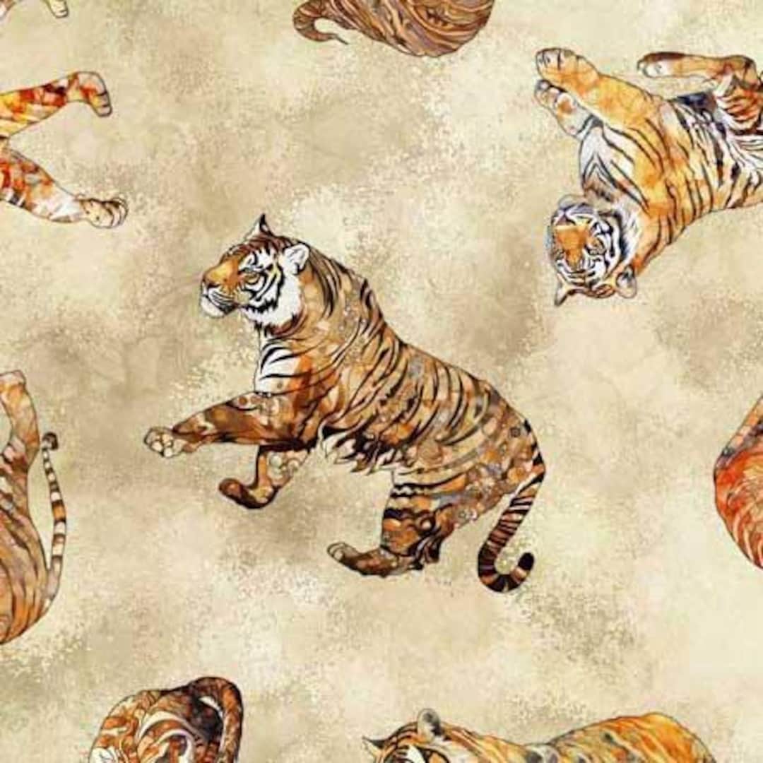 Tiger Toss on Cream Eye of the Tiger Fabric by the Yard by QT Fabrics ...