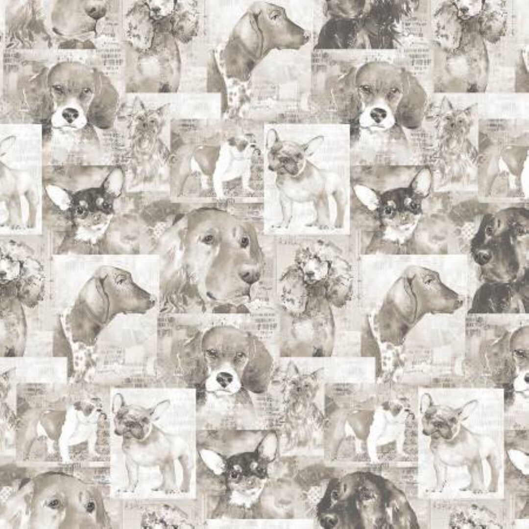 Dog Taupe Collage Fabric / Best Friends Fabric Collection / Dog Fabric ...
