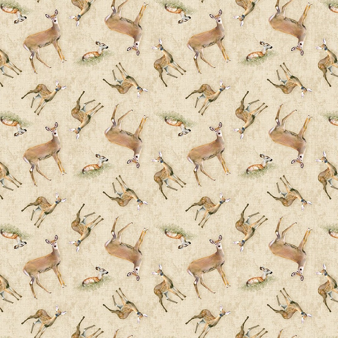Back Country Deer on Light Khaki Fabric by Clothworks Material Yardage ...