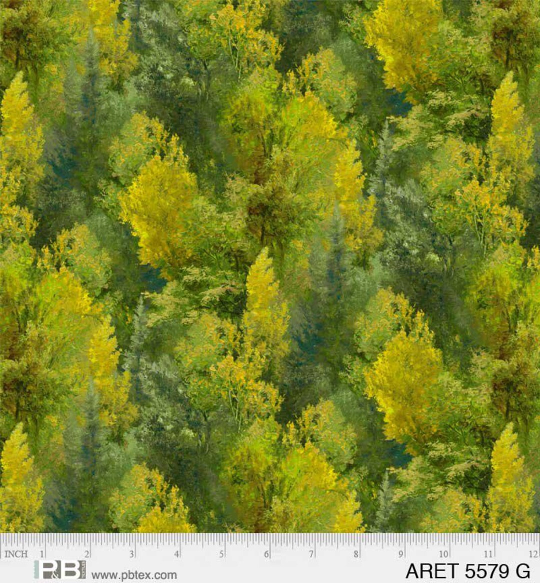 Trees in Fall Foliage Green Trees Autumn Leaf Landscape Fabric by ...
