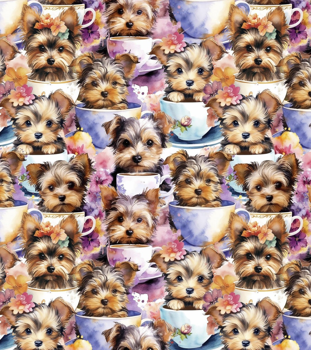 Teacup Yorkie Dogs Allover Fabric / Retriever Fabric / Dog Fabric / Dog ...
