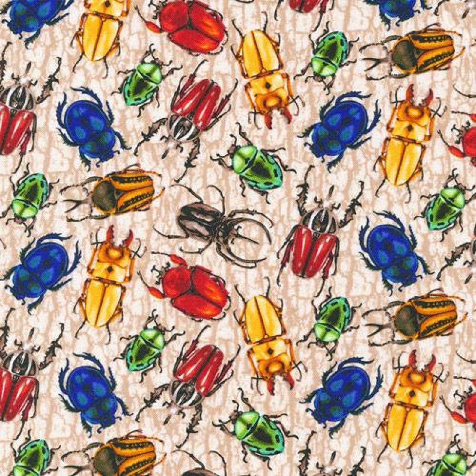 Beetles on Cream Fabric by the Yard / Insects and Bug Jars / - Etsy