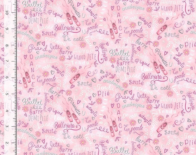Ballet Words Pink Fabric / Ballerina Fabric by the Yard / Ballet Dancer ...