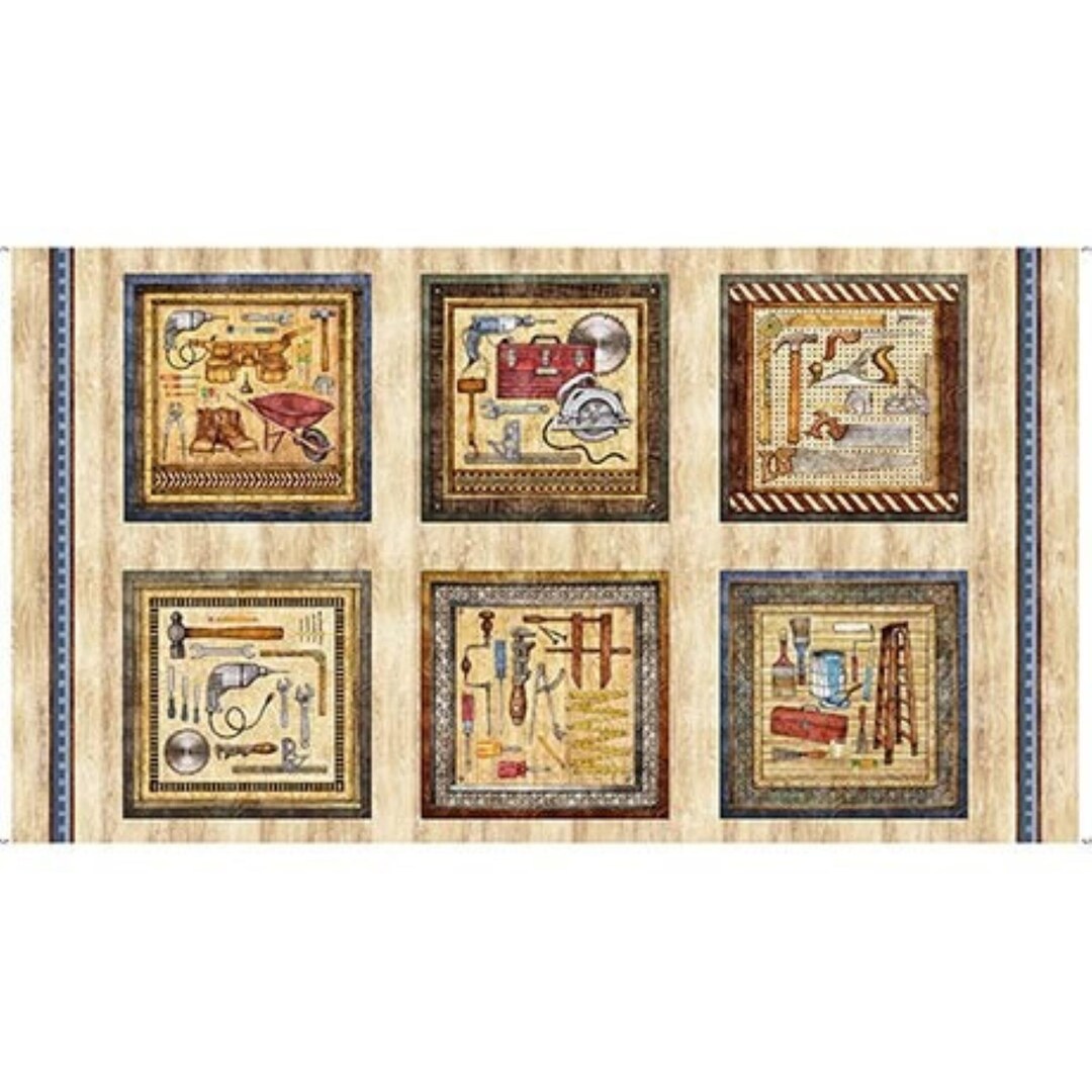 Measure Twice Tool Picture Patches 24" Panel by QT Fabrics / Tool Quilt ...