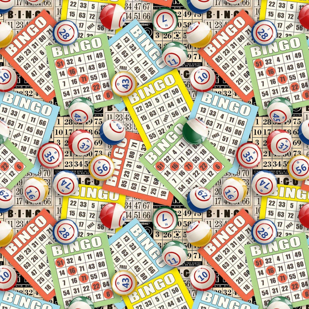 Bingo Fabric by the Yard / Bingo Cards Vintage Bingo by David Textiles ...