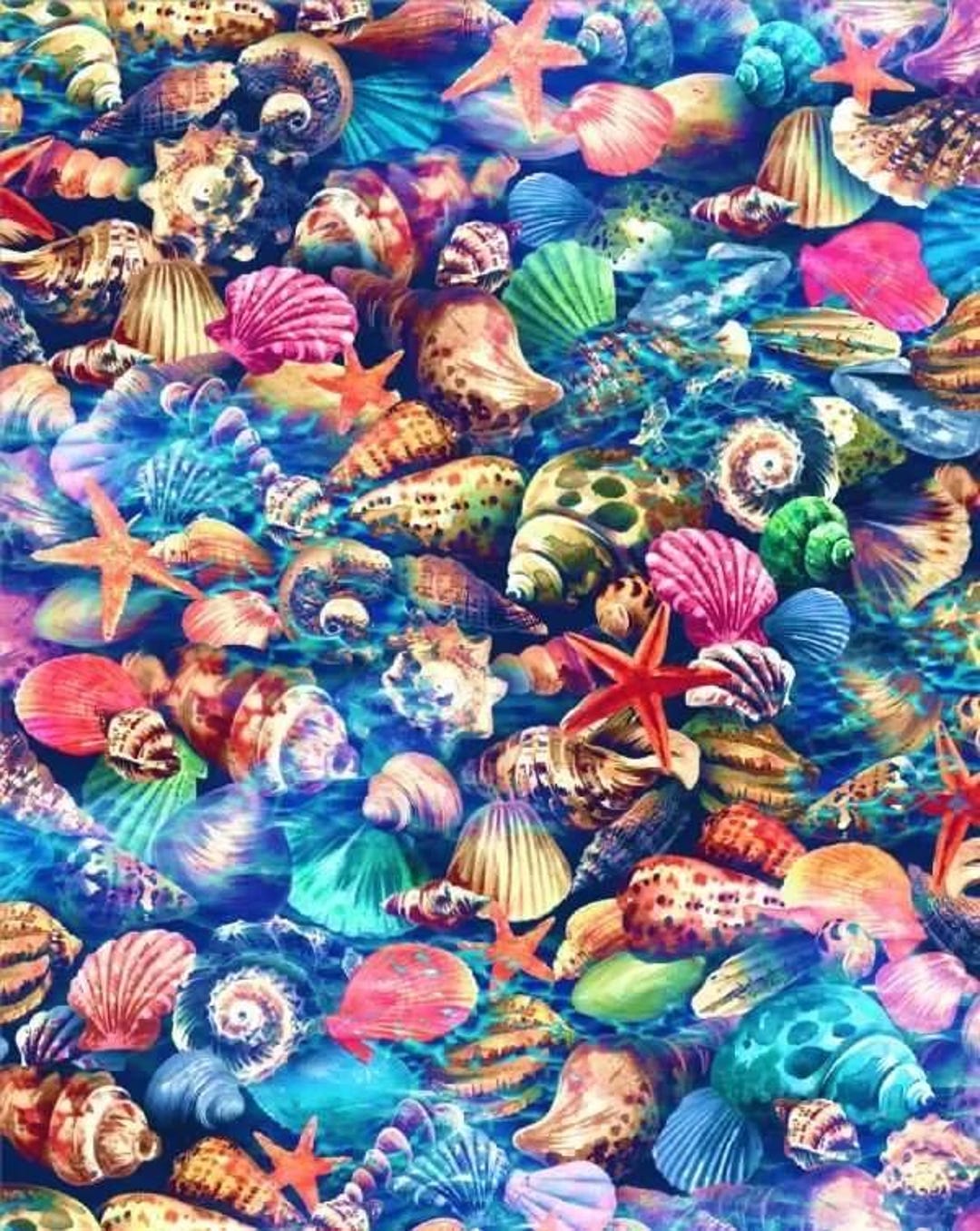 Sea Shells Fabric by the Yard / the Deep Ocean Oasis, Ocean Fish Star ...