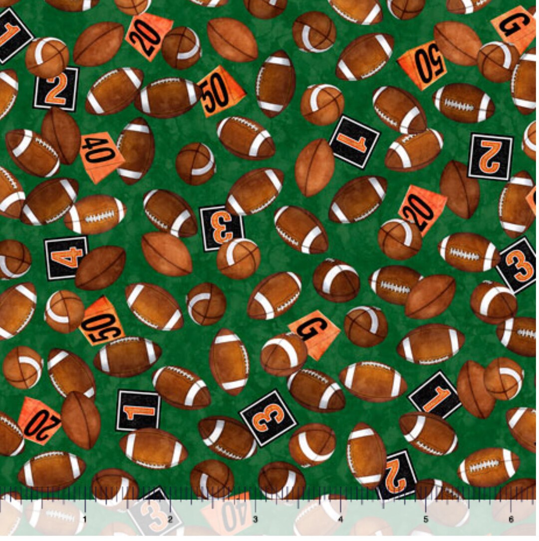 Footballs on Green Fabric / Football Novelteenie QT Fabrics / Football ...