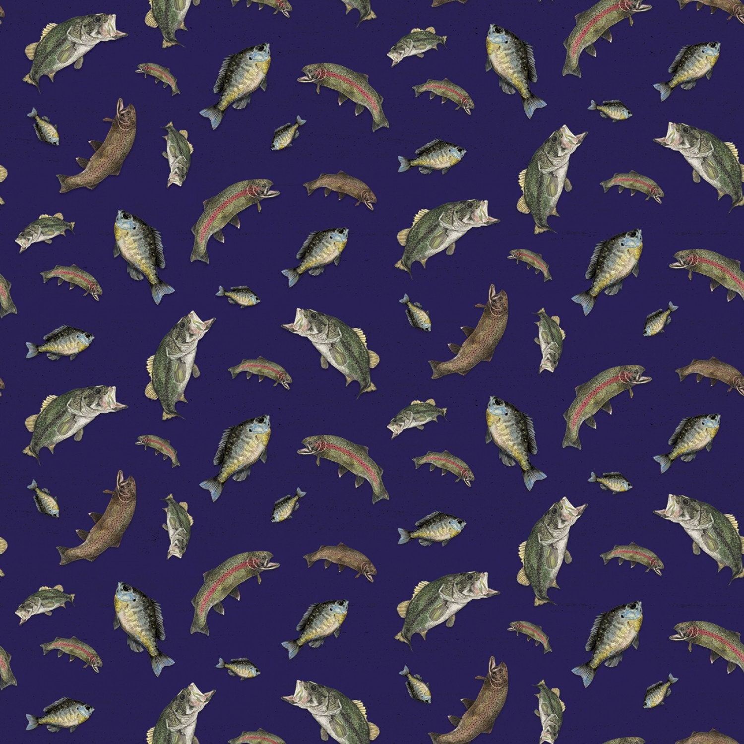 Jumping Fish Navy Fabric by the Yard, at the Lake Fishing Collection ...