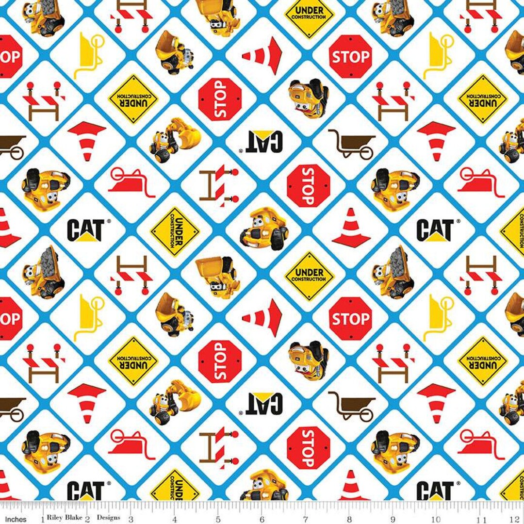 Construction Signs Fabric / CAT® Buildin' Crew Signs on White / Road ...