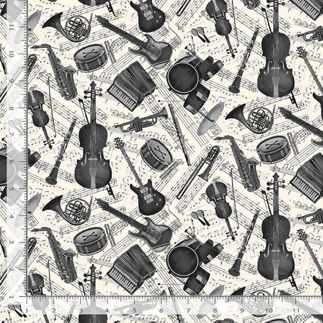 Music Fabric / Instruments Sheet Music Fabric, Sonata Surrounded by ...