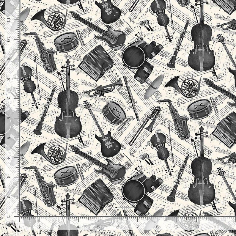 Music Fabric / Instruments Sheet Music Fabric, Sonata Surrounded by ...