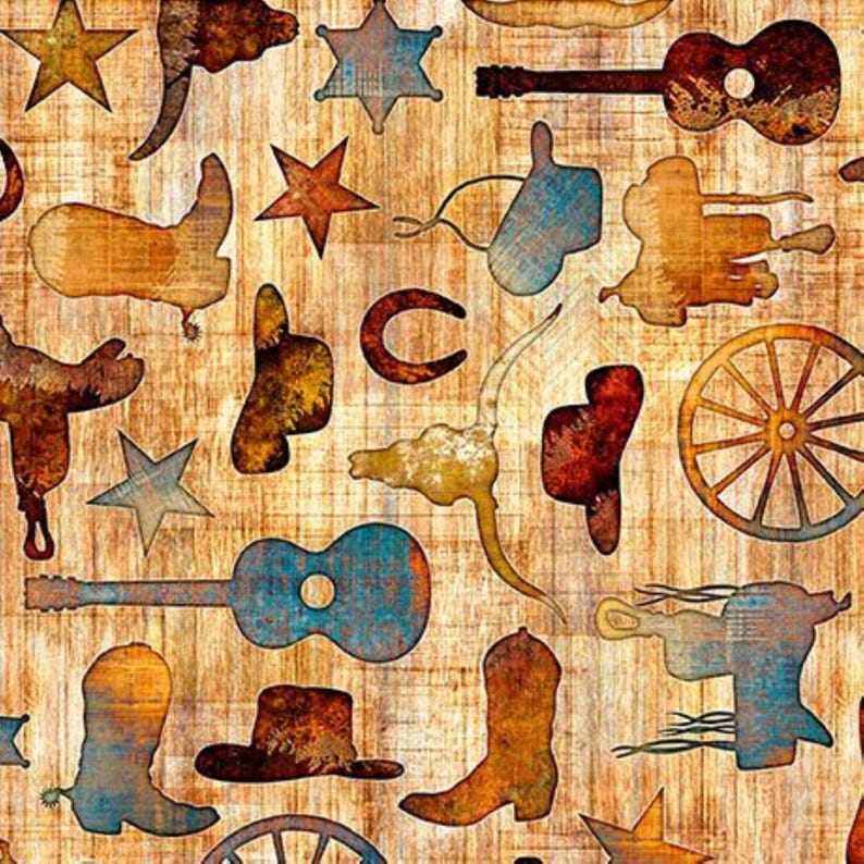 Western Motifs Fabric / Born to Run From QT Fabrics Yardage Cowboy ...