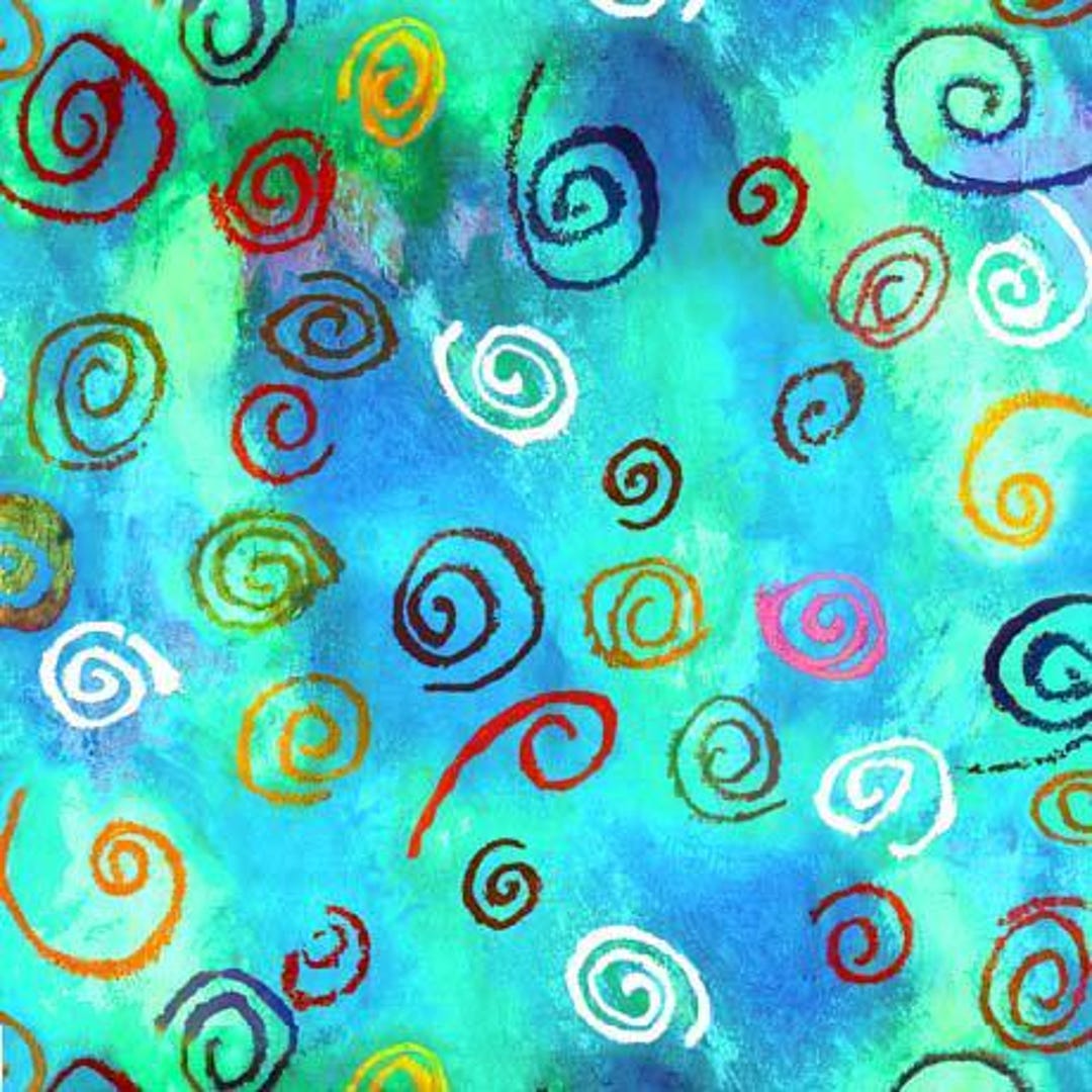Swirls and Twirls on Blue Fabric / Delightful Dreams Collection by ...