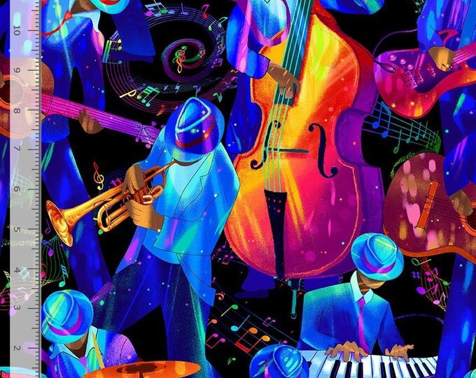 Music Fabric by the Yard / Jazz Fusion Colorful Band Fabric by Timeless ...