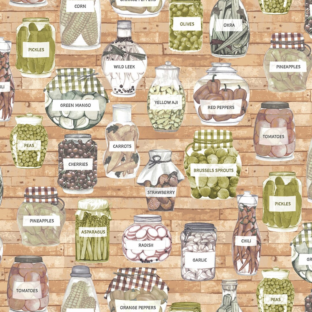 Farm Fresh Pickled Produce Vegetable Fabric by the Yard / Kitchen ...