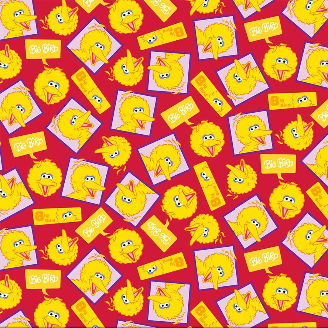 Sesame Street Fabric / Big Bird Head Toss on Red Fabric by QT Fabrics ...