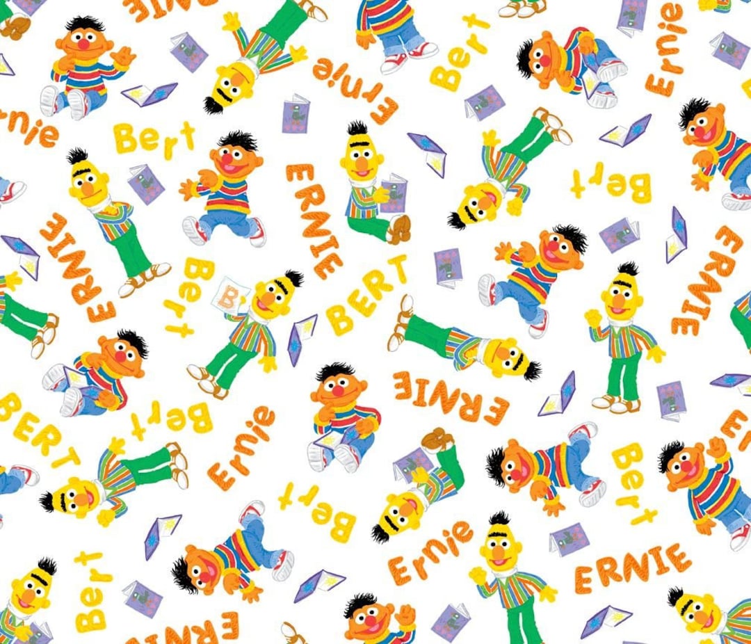 Sesame Street Fabric / Tossed Bert and Ernie on White by QT Fabrics ...