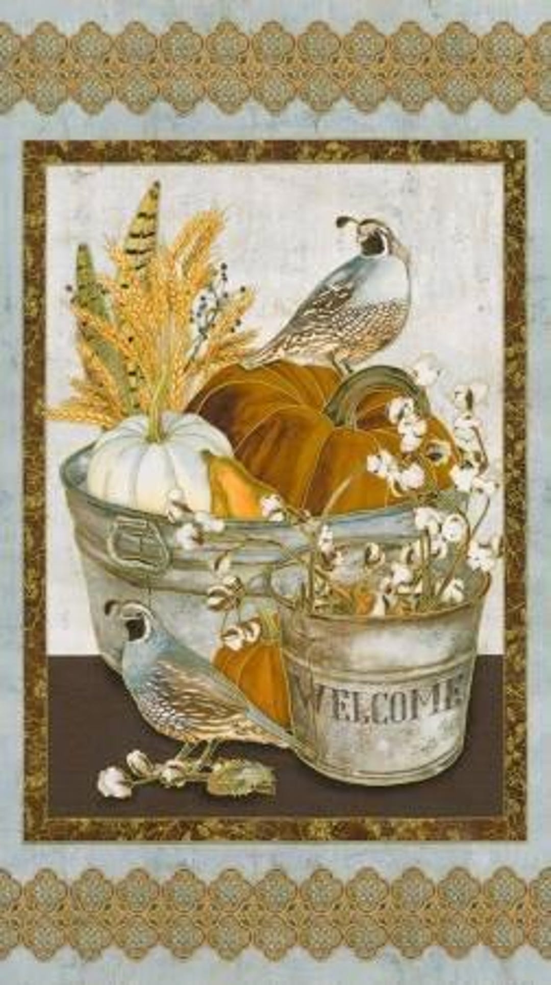 Quail and Pumpkin Panel Quilt Fabric Panel / Autumn Harvest 24 Inch ...