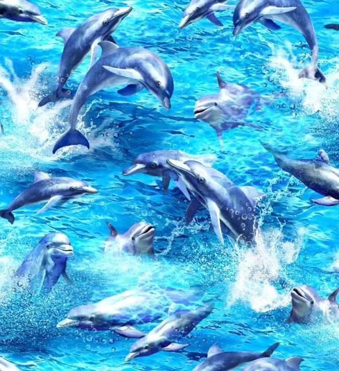 Dolphins Fabric / Dolphins Jumping the Deep Ocean Life Fabric by the ...