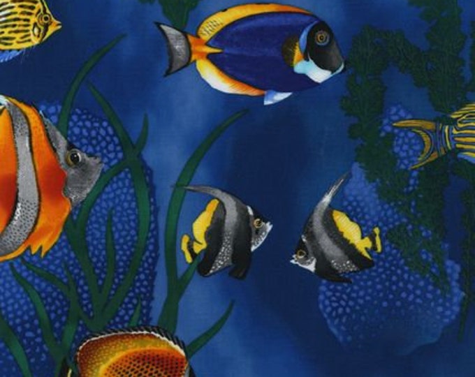 Island Sanctuary Tropical Fish on Cobalt Fabric / Ocean Life Fabric ...