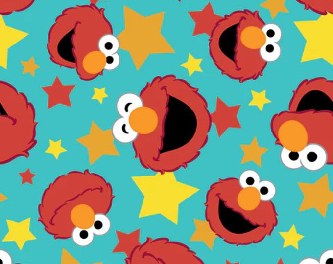 Sesame Street Fabric / Elmo and Stars on Teal Fabric by QT Fabrics ...