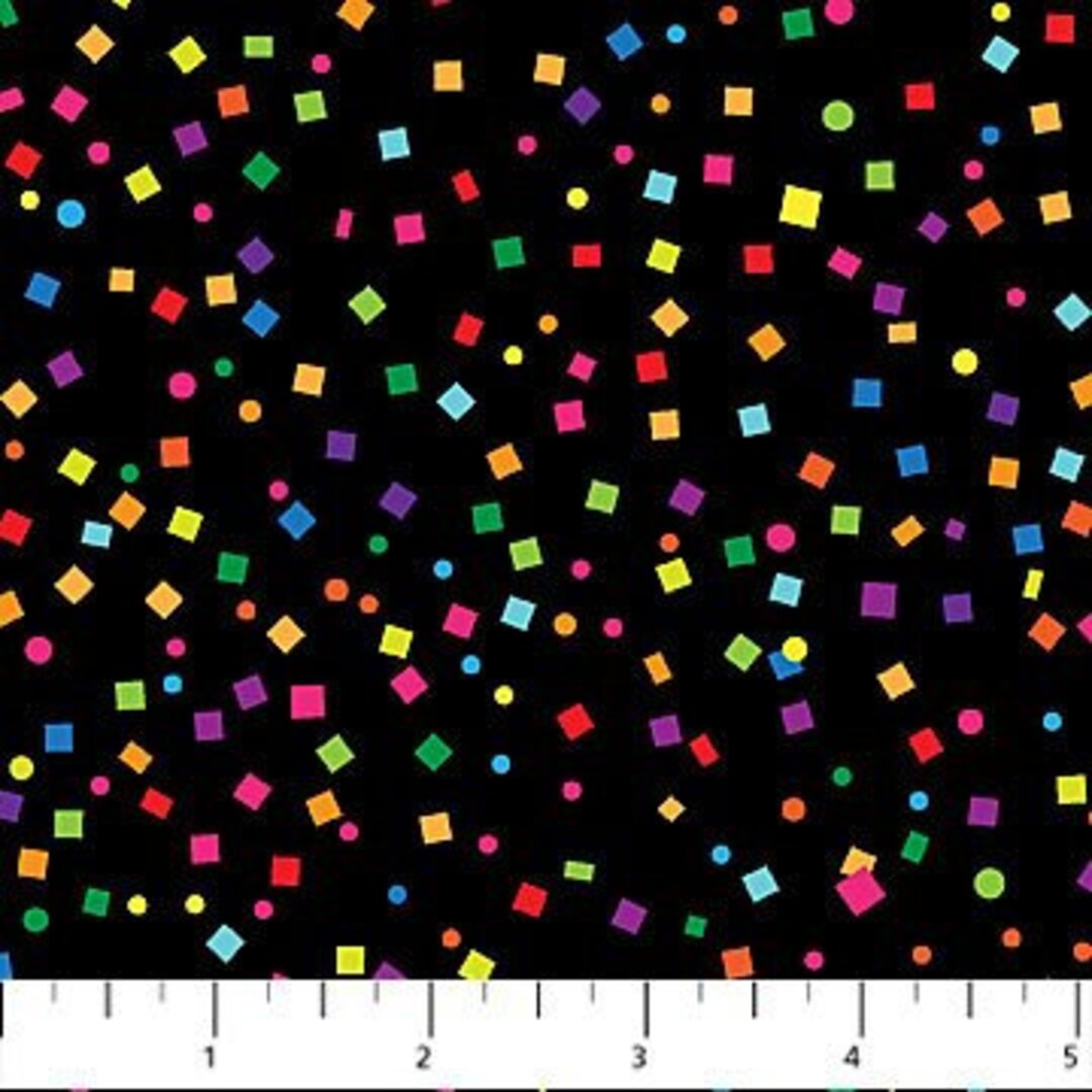 Multi Colored Confetti on Black Fabric / Hooray Collection by Blender ...