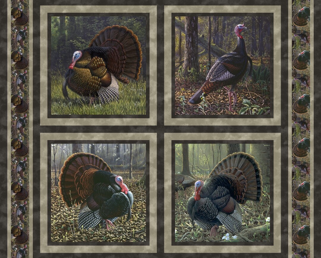 Wild Turkey Fabric Panel / Turkey Pillow Panel 36" Fabric Panel ...
