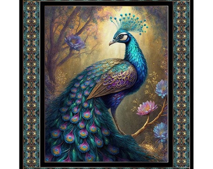 Peacock Panel 36″ Quilt Fabric Panel / Resplendent Peacock Panel Quilt ...