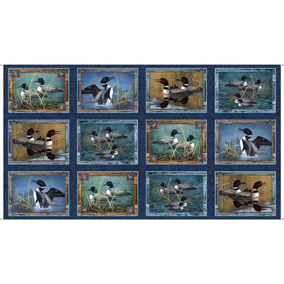 Loon Fabric Panel Lakeside Loons Loon Vignette Picture Patches 24 Panel ...